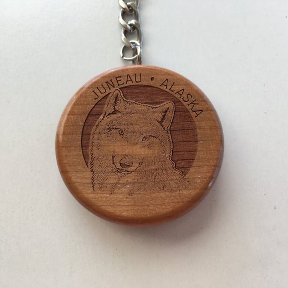 Vintage | Accessories | Juneau Alaska Wood Pyrography Art Key Chain ...